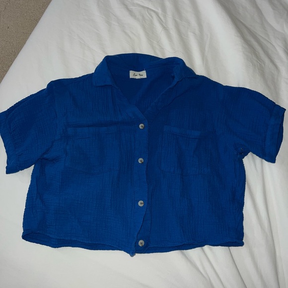 Love Notes | Tops | Blue Crop Button Top | Poshmark